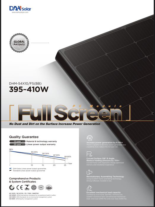 Solar Panel - DAH Solar - DHM-54X10/FS(BB) 405W - 405Wp - Mono - Secondsol