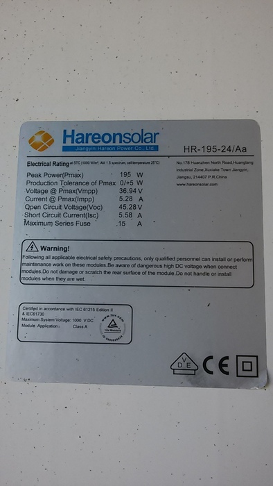 Solar Panel - Hareon Solar - HR-195-24/Aa - 195Wp - Mono - Secondsol