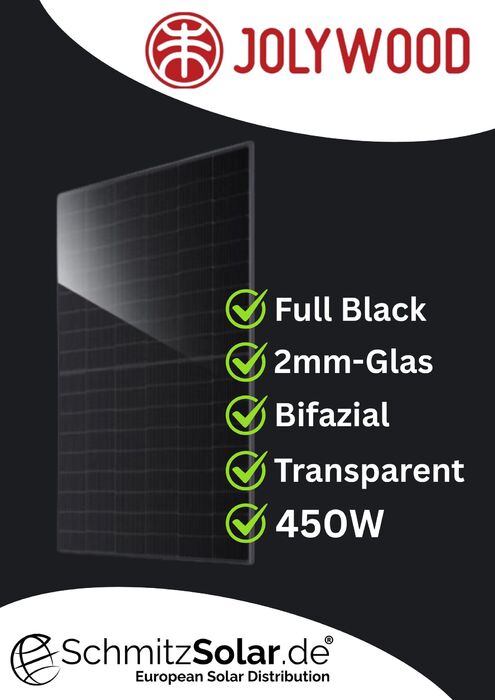 Solar Panel - Jolywood - JW-HD96N-R2 450W Full Black - 450Wp - Bifacial - Secondsol