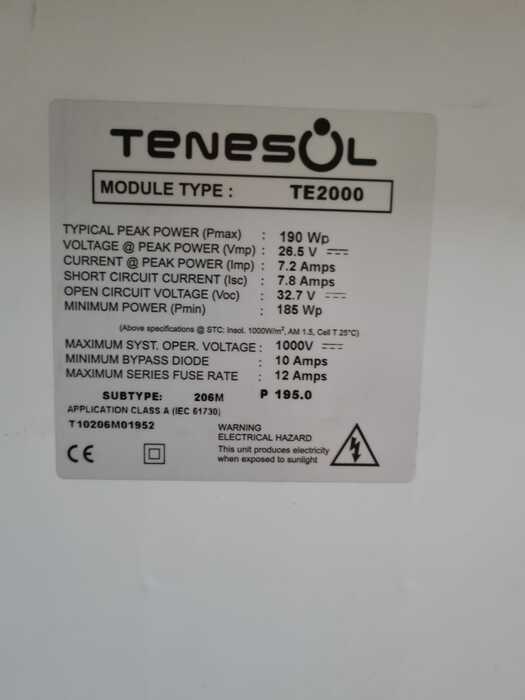 Solar Panel - Tenesol - TE2000 190Wp - 190Wp - Poly - Secondsol