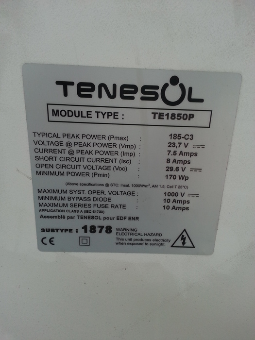Solar Panel - Tenesol - TE1850 P 175Wp - 175Wp - Poly - Secondsol