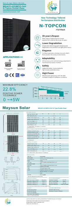 Solar Panel - Maysun Solar - 182mm N-Topcon 108Zellen 420W bifaciale ...