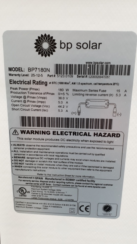 Solar Panel - BP Solar - BP 7180 N - 180Wp - Mono - Secondsol