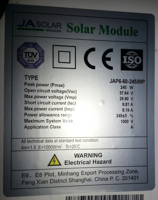 Solar Panel - JA Solar - JAP 6-60 245 MP - 245Wp - Poly - Secondsol