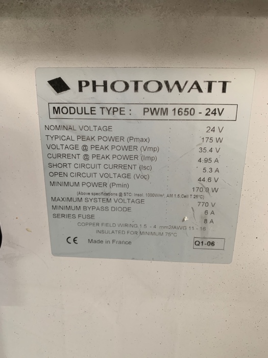 Solar Panel - Photowatt - PWM 1650-24V - 175Wp - Poly - Secondsol