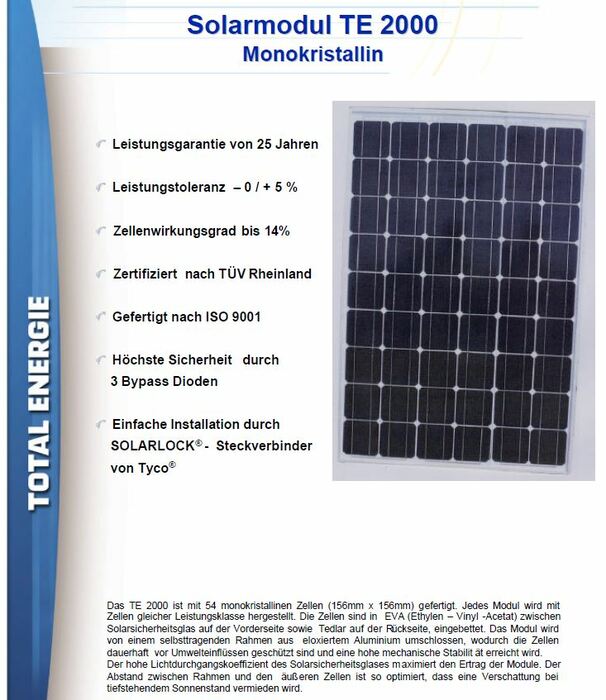 Solar Panel - TOTAL ENERGIE - TE2000/210 Mono - 210Wp - Mono - Secondsol