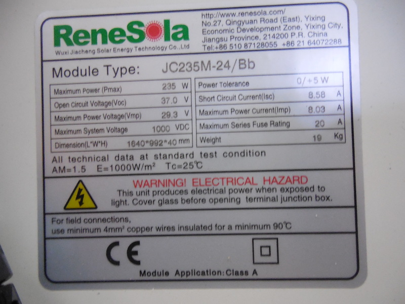 Solar Panel - Renesola - JC235M-24/Bb - 235Wp - Poly - Secondsol