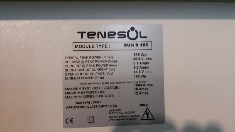 Solar Panel - Tenesol - SUN R 185 - 185Wp - Mono - Secondsol