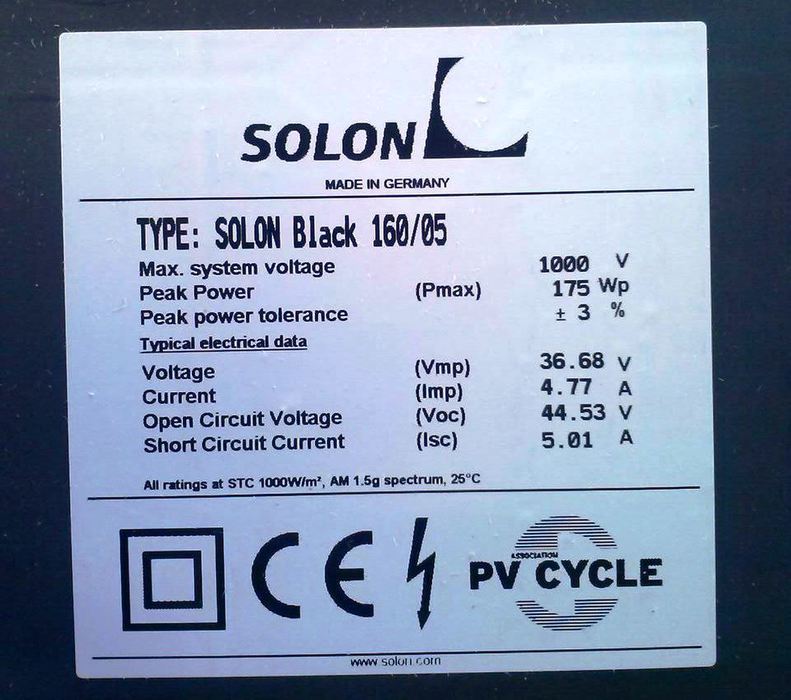 Solar Panel - SOLON - Black 160/05 175Wp - 175Wp - Mono - Secondsol