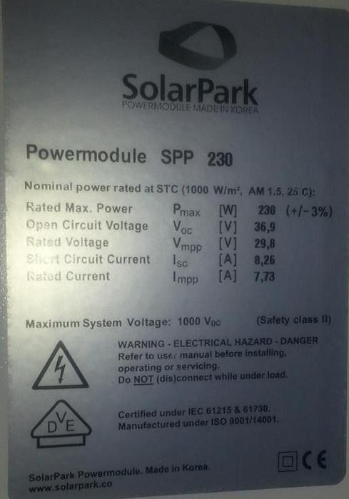 Solar Panel - SolarPark - SPP 230 - 230Wp - Poly - Secondsol