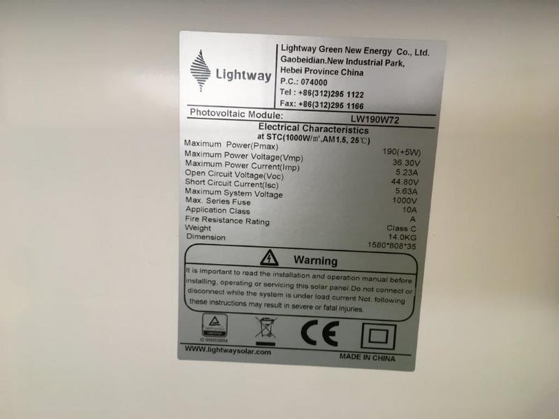 Solar Panel - Lightway Green New Energy - LW190W72 - 190Wp - Poly ...