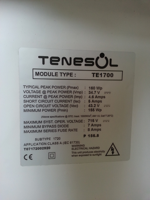 Solar Panel - Tenesol - TE1700 160Wp - 160Wp - Poly - Secondsol