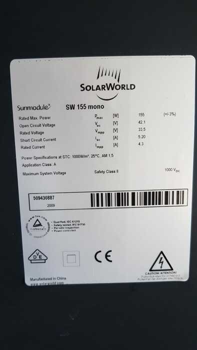 Solar Panel - Solarworld - SW PL 155 Mono Laminate - 155Wp - Mono ...
