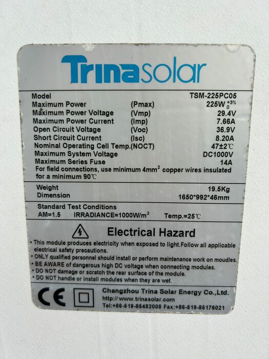 Solar Panel - Trina Solar - Trina TSM-225PC05 - 225Wp - Poly - Secondsol