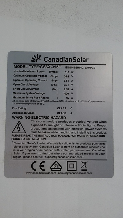 Solar Panel - Canadian Solar - CS6X-315P Maxpower - 315Wp - Poly ...