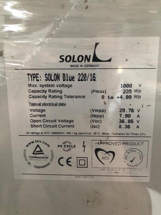 Solar Panel - 220 - Solon Blue 220/16 - 220Wp - Poly - Secondsol