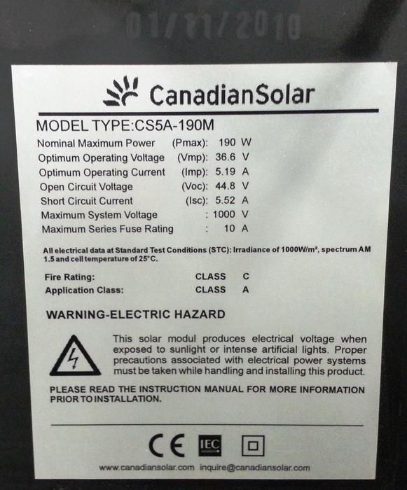 Solar Panel - Canadian Solar - CS5A-190M Black 190Wp - 190Wp - Mono - Secondsol