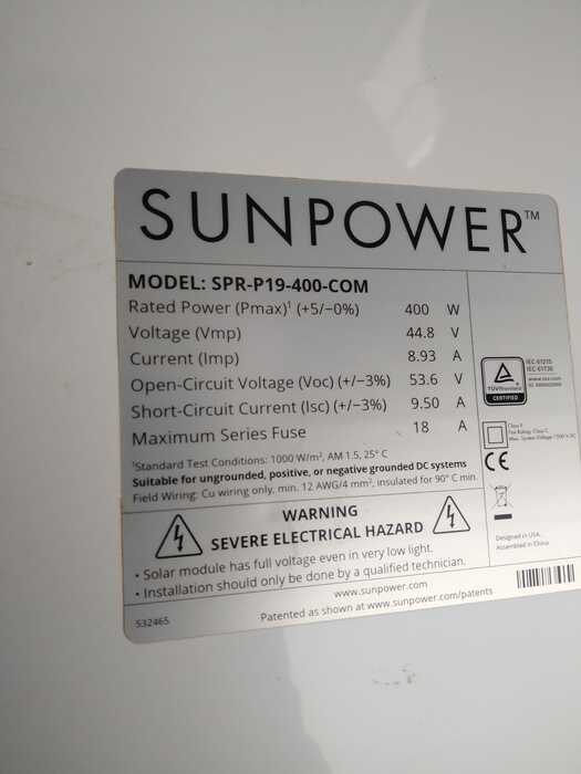 Solar Panel - SunPower - SPR-P19-400-COM - 400Wp - Mono - Secondsol