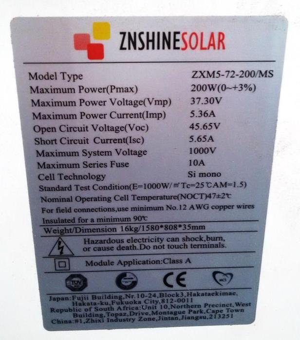 Solar Panel - ZNShine - ZXM5-72-200/MS - 200Wp - 200Wp - Mono - Secondsol