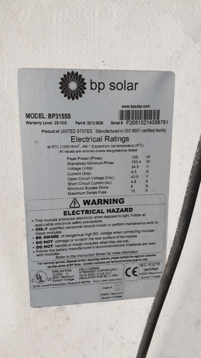 Solar Panel - BP Solar - BP 3155 S - 155Wp - Poly - Secondsol