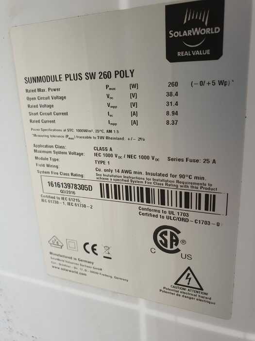 Solar Panel - SolarWorld - Sunmodule Plus SW 260 poly - 260Wp - Poly ...