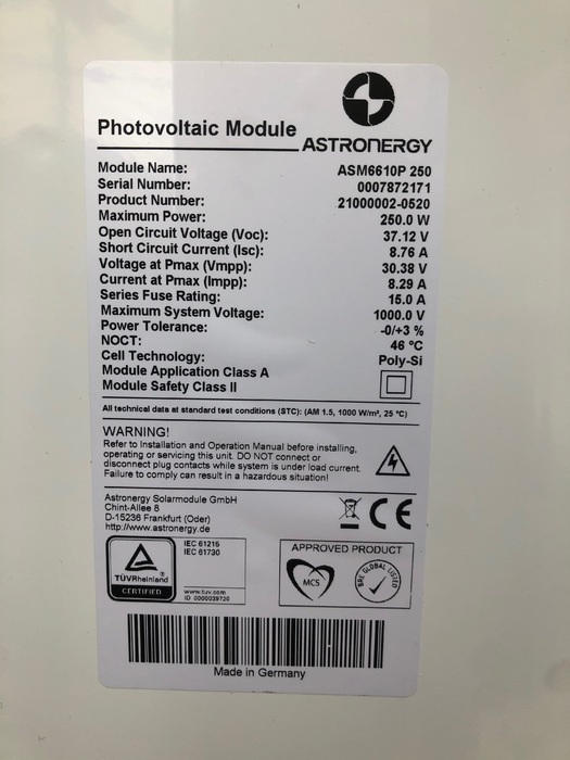 Solar Panel - Astronergy - ASM6610P-250 - 250Wp - Poly - Secondsol