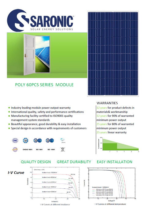 Solar Panel - SARONIC SOLAR - SR-280-60P POLY SOLAR PANEL PV MODULE ...