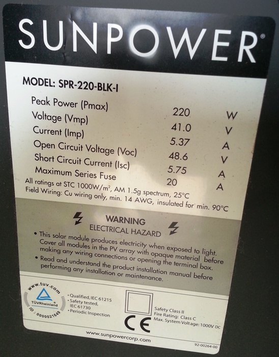 Solar Panel - SunPower - SPR-220-BLK - 220Wp - Mono - Secondsol