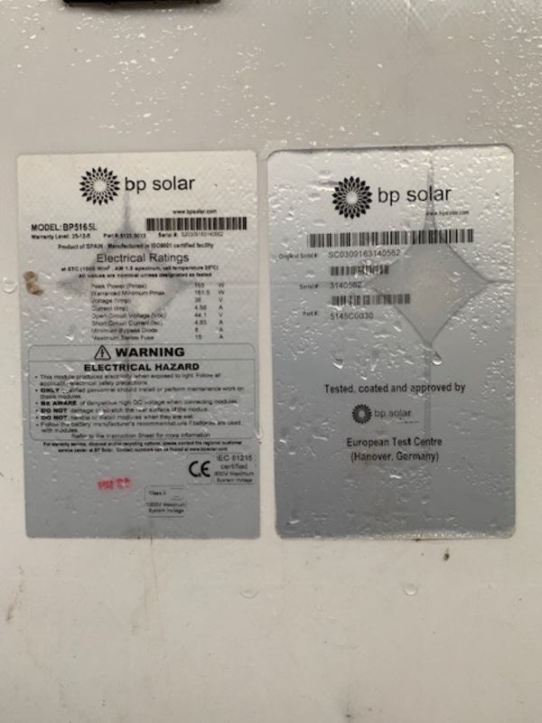 Solar Panel - BP Solar - BP5165L - 165Wp - Mono - Secondsol