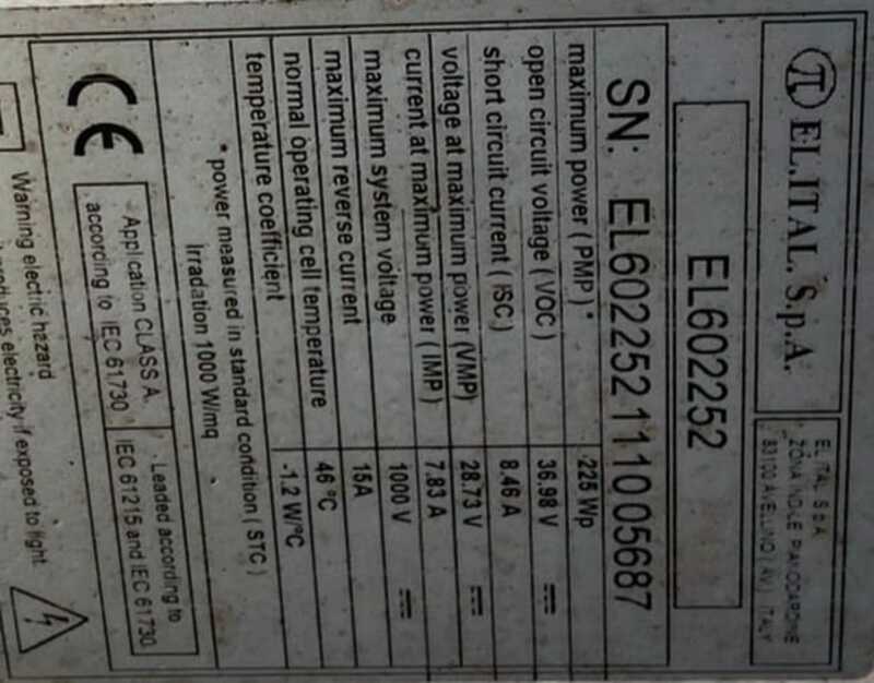 Solar Panel - El.Ital. - EL60225 - 225Wp - Poly - Secondsol