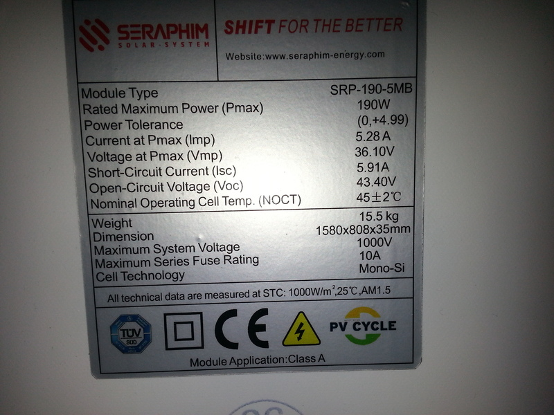 Solar Panel - Seraphim - SPR-190-5MB - 190Wp - Mono - Secondsol
