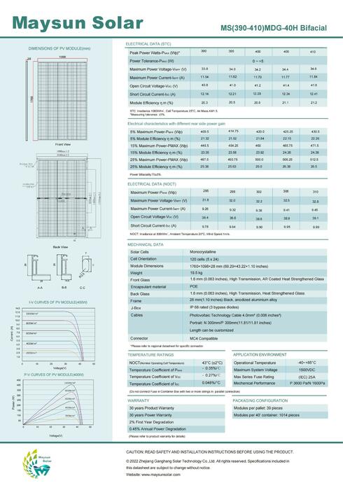 Moduli FV - Maysun Solar - Maysun Solar TwiSun 400W Bifaziales Mono ...