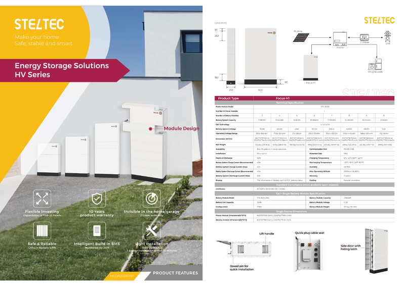 Sistemi di accumulo - Steltec - Steltec Focus H1 - High Voltage ESS - 10kWh - Litio - Secondsol