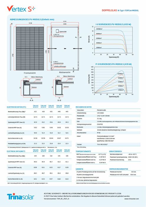 Moduli FV - Trina Solar - TRINA SOLAR VERTEX S+ 430W TSM-430 NEG9R.28 / N-type Black Frame ...