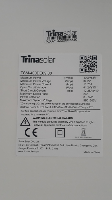 Moduli FV - Trina Solar - Vertex S TSM-400DE09.08 BFR 400Wp - 400Wp ...