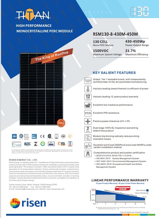 Moduli FV - Risen - RSM 130-8-440M - 440Wp - Mono - Secondsol