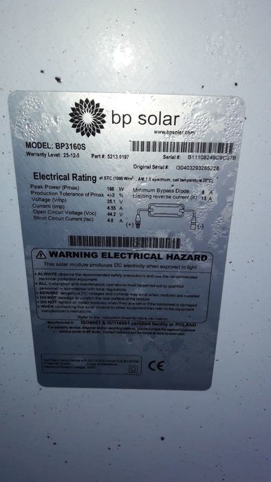 Zonnepanelen - BP Solar - BP 3160 S - 160Wp - Poly - Secondsol