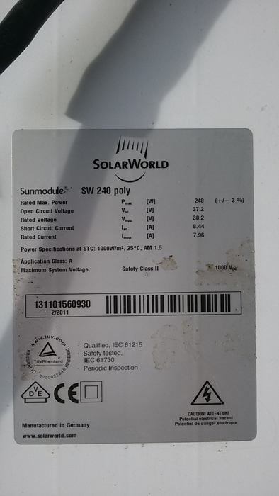 Zonnepanelen - Solarworld - SW 240 poly - 240Wp - Poly - Secondsol