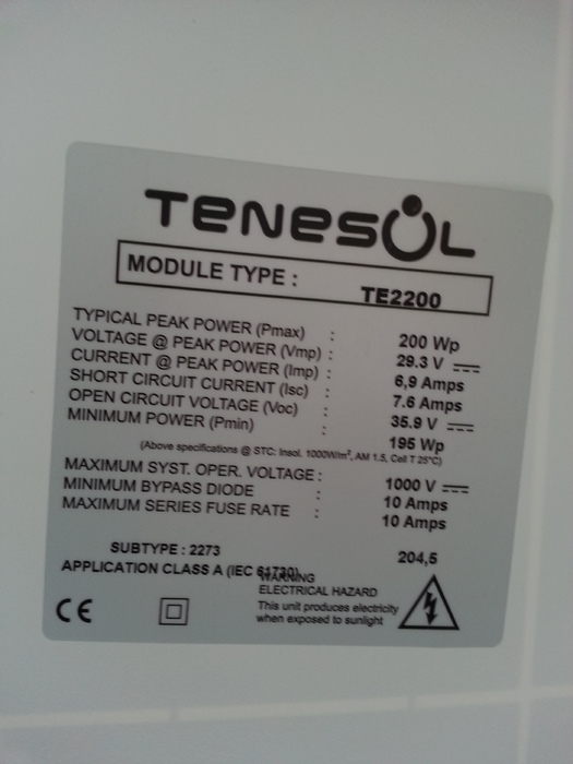 Zonnepanelen - Tenesol - TE2200 200Wp - 200Wp - Poly - Secondsol